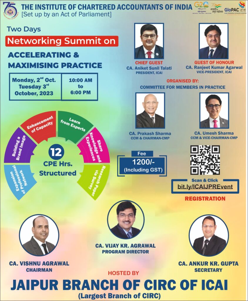 Upcoming Events for Members – ICAI-Jaipur